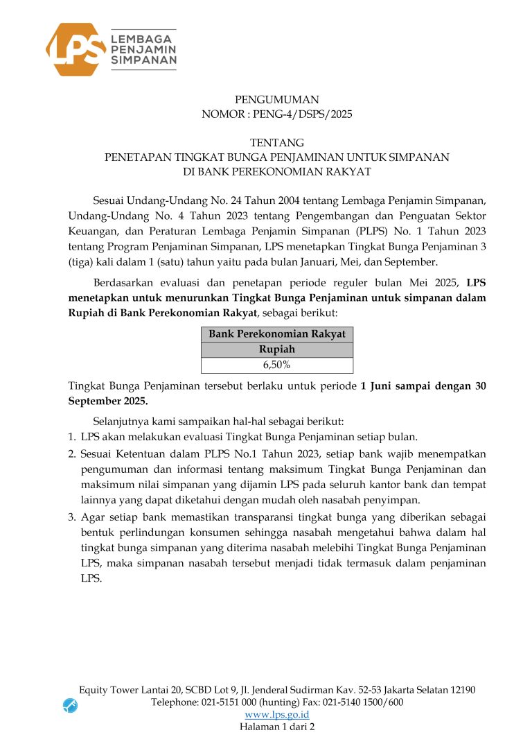 Suku Bunga - BPR Kurnia Sewon